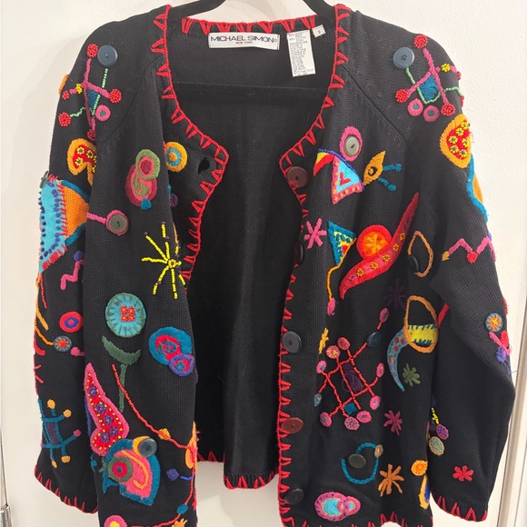 Michael Simon | Sweaters | Michael Simon Black And Red Knit Cardigan ...